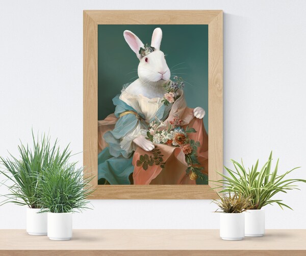 Renaissance Rabbit Art Print / Victorian Bunny Portrait Print / Animals ...