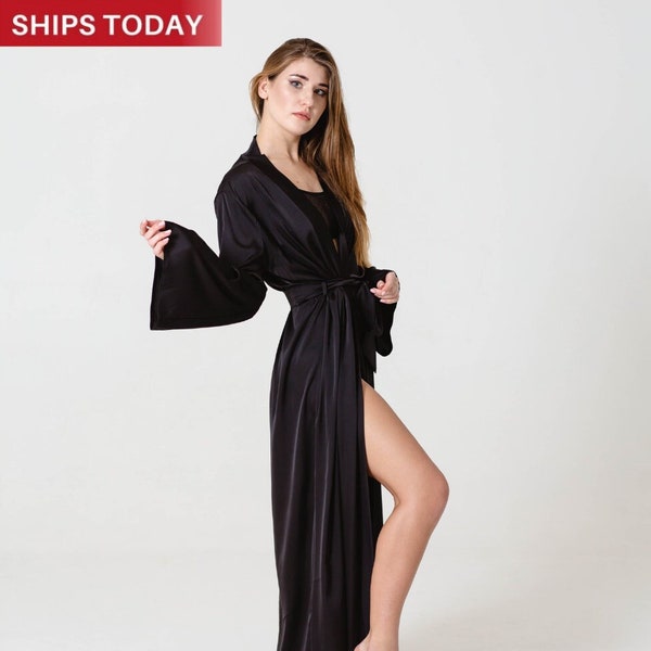 Black Silk Robes Women - Etsy