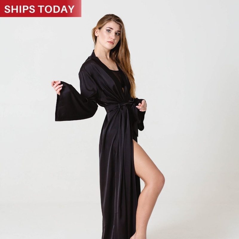 Black Silk Robes Women - Etsy