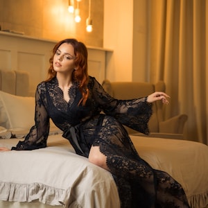 Bride Robe Long Full Lace Floral Wedding Sheer Robes Getting Ready ...