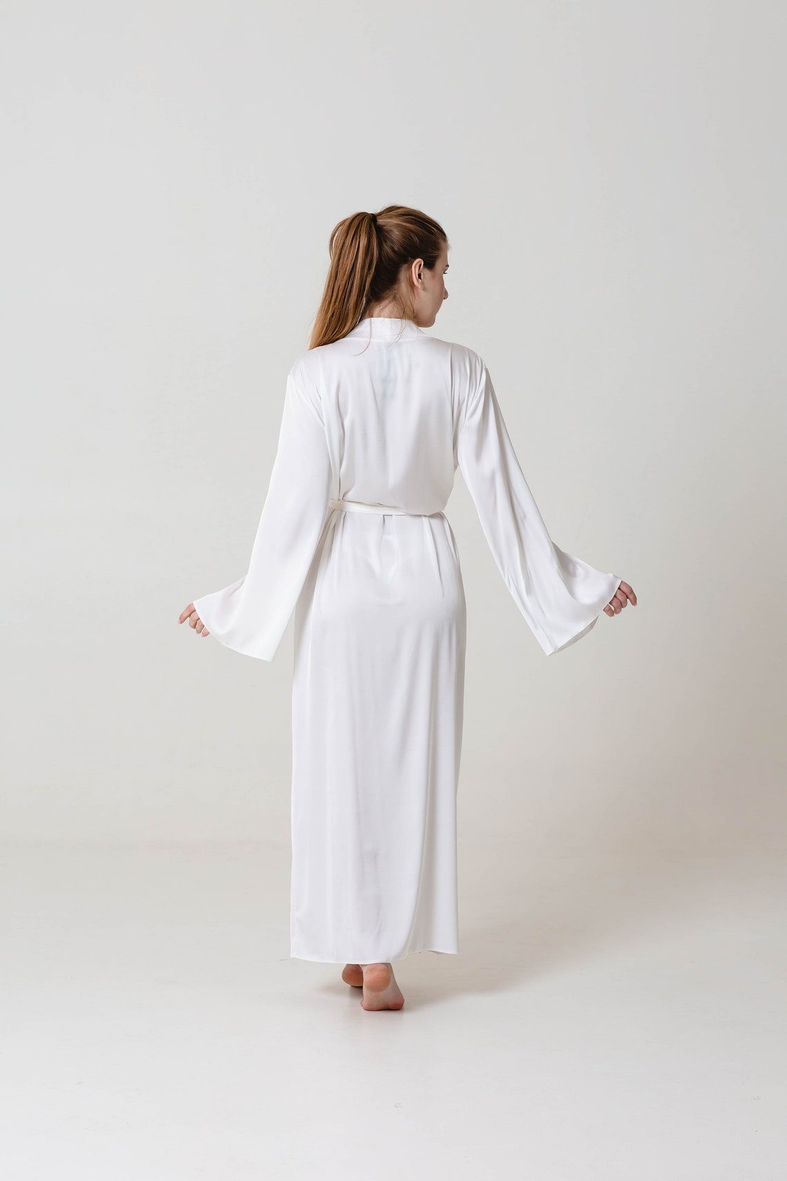 Bridal Robe Long White Kimono Robe for Bride Silk Satin Mother - Etsy