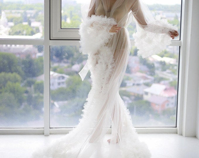 Short Tulle Robe, Mini Tulle Robe, Tulle Ruffle Robe - Etsy