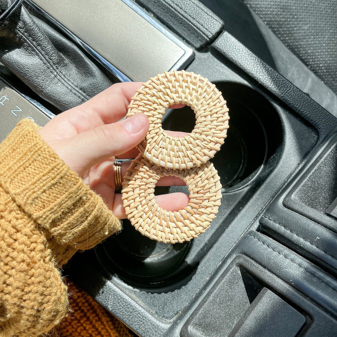 Rattan Car Coaster | Set of Two Car Coasters | Boho Car Decor ...