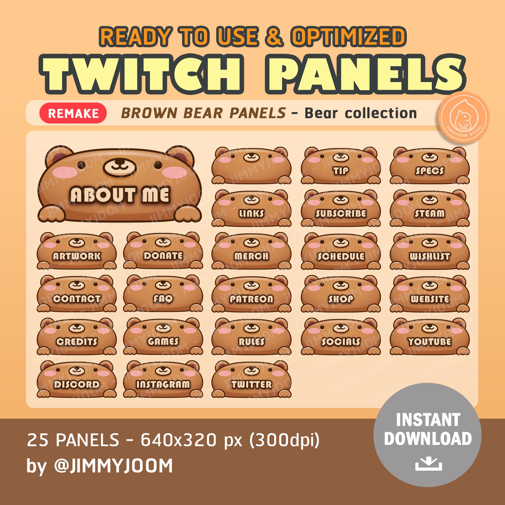 X25 Cute Brown Bear Twitch Streamer Panels | Kawaii | Profile | Animal ...