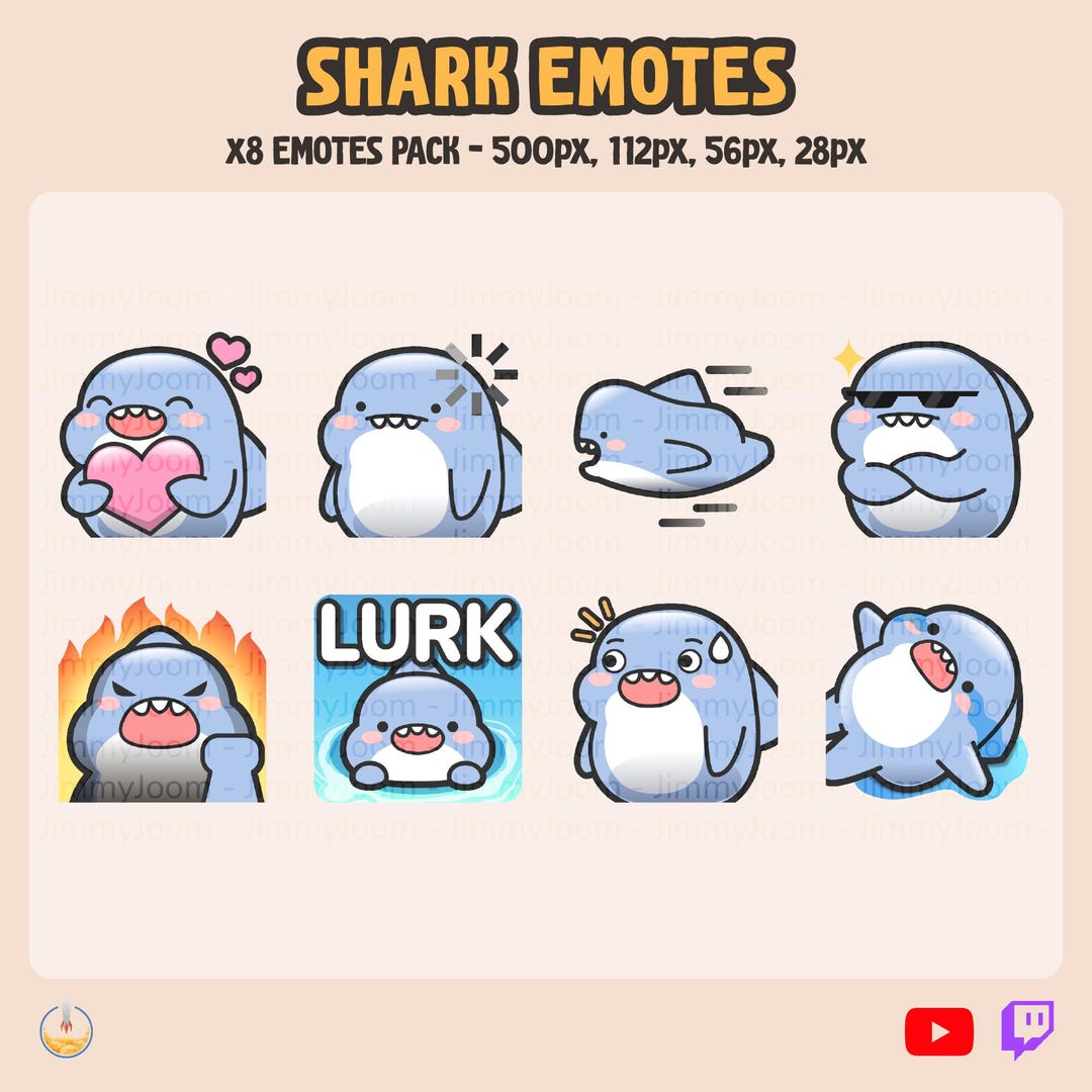 Cute Shark Emotes - Twitch Discord Emote Pack - Kawaii Shark Emotes ...