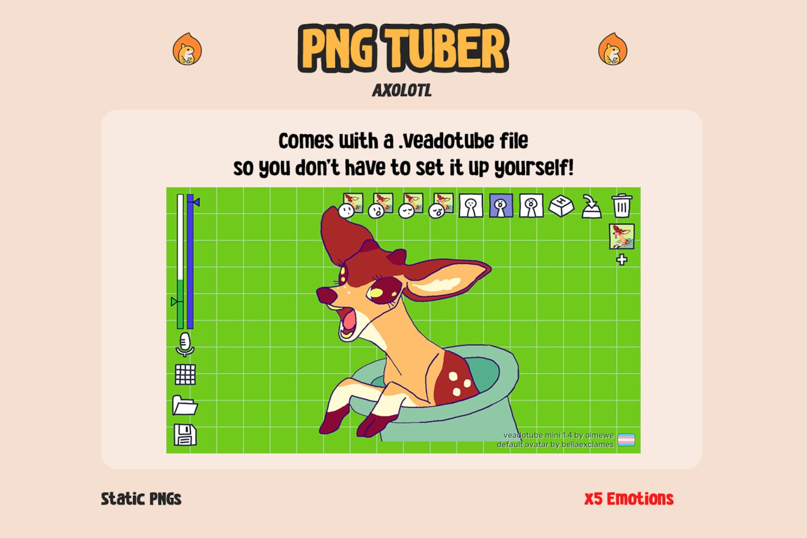 Axolotl Pngtuber Veadotube Mini PNG Tuber Cute Kawaii Pink - Etsy