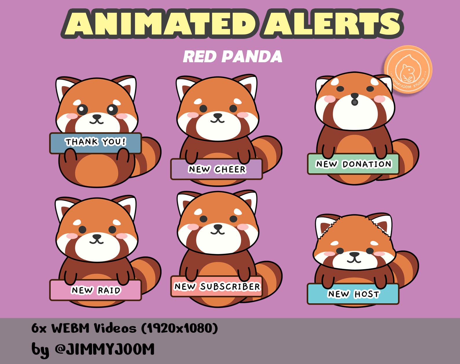 ANIMATED Red Panda Twitch Stream Alerts / Cute Kawaii Panda/ Pastel ...