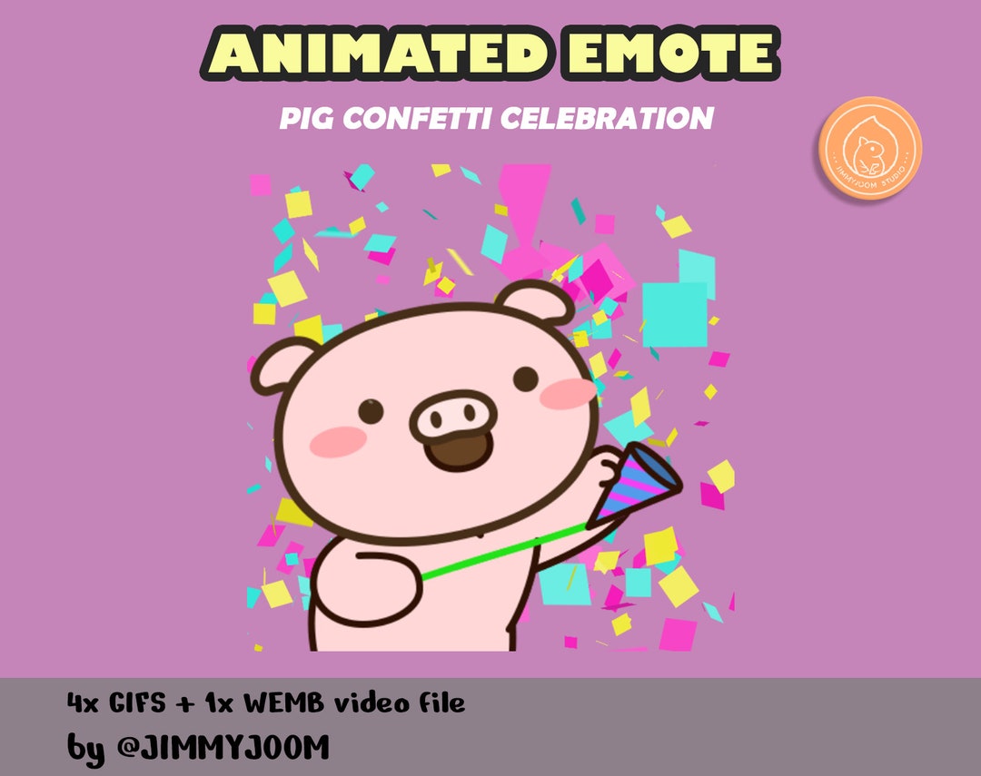 ANIMATED Cute Pig Confetti Twitch Emote Discord Emote / Dancing Emote ...