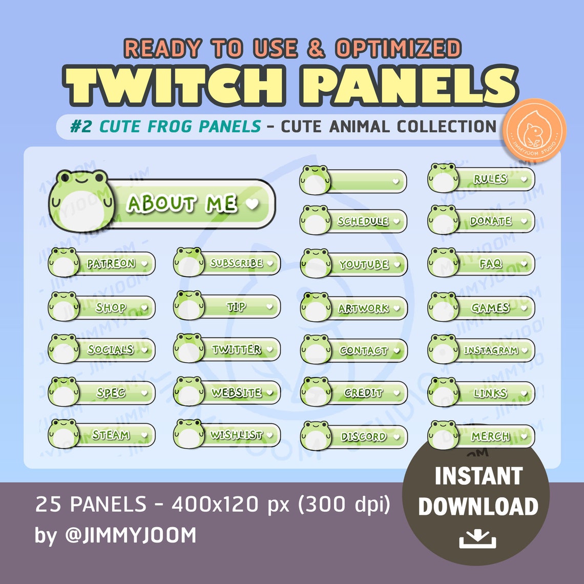 X25 Cute Frog Twitch Streamer Panels Kawaii Profile - Etsy