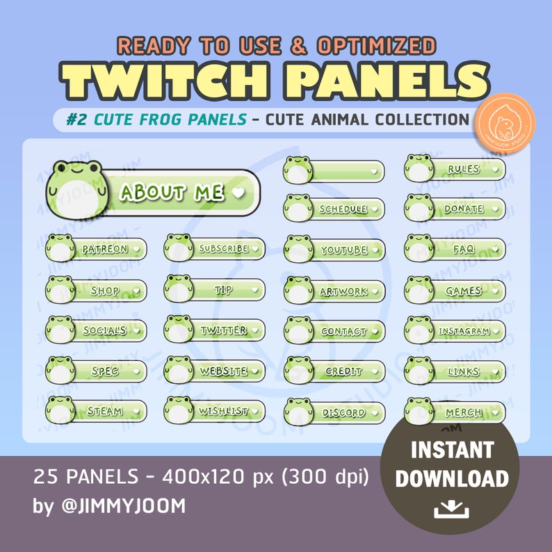 X25 Cute Frog Twitch Streamer Panels Kawaii Profile - Etsy