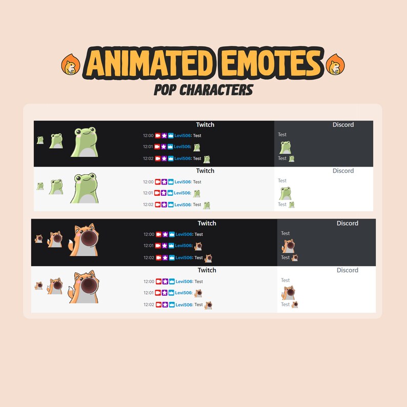 Pop Cat Animated Emote Pack Cute - Pop Frog - Pop Fox - Pop Pig - Pop ...
