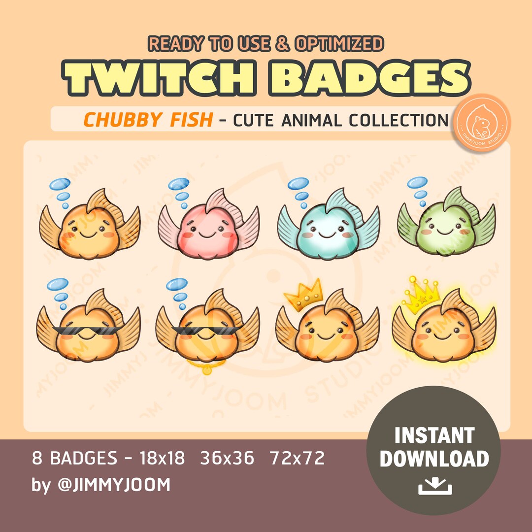 Cute Chubby Fish Twitch Badges | Twitch Badge Pack | Sub Bit Cheer ...