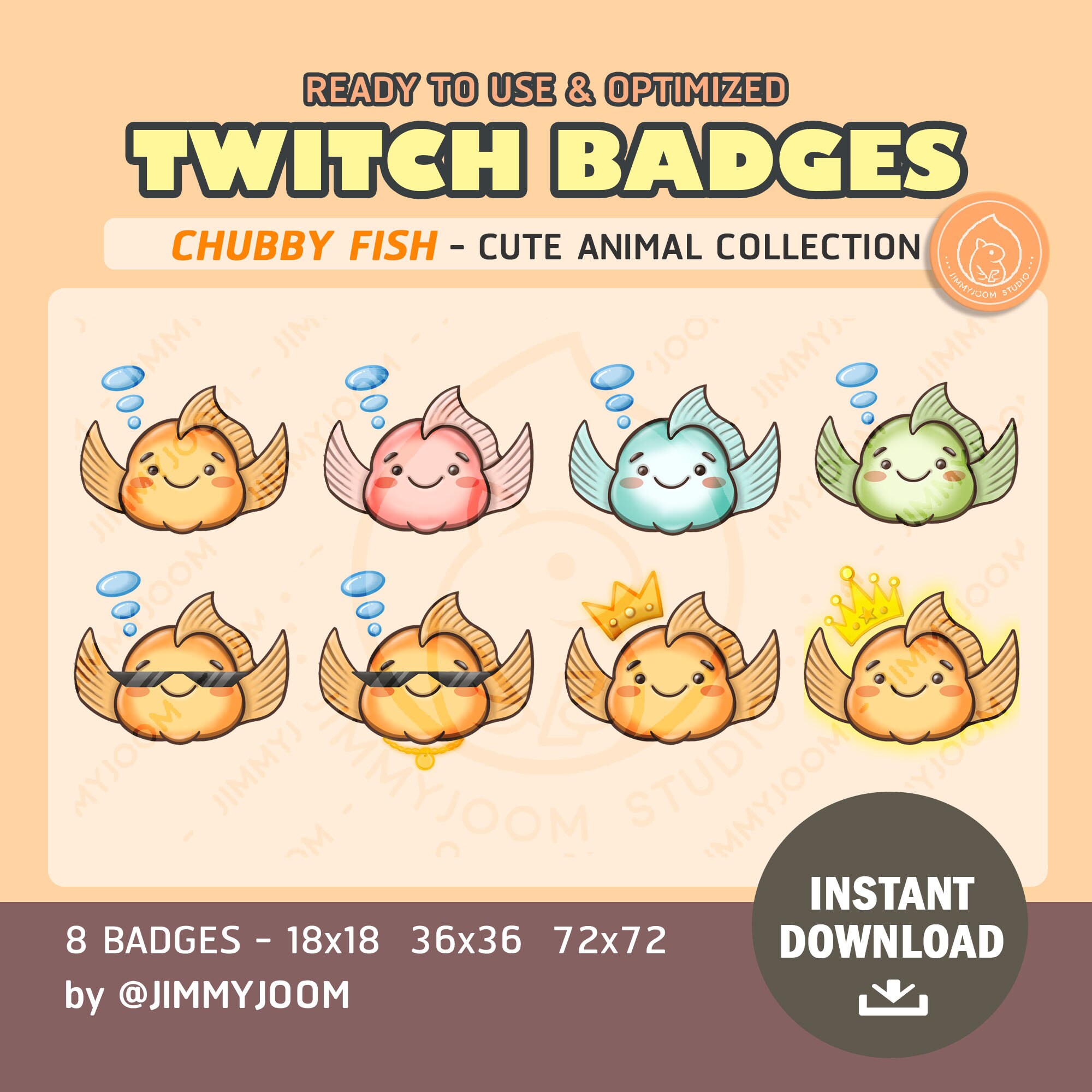 Cute Chubby Fish Twitch Badges Twitch Badge Pack Sub Bit Cheer Badges ...