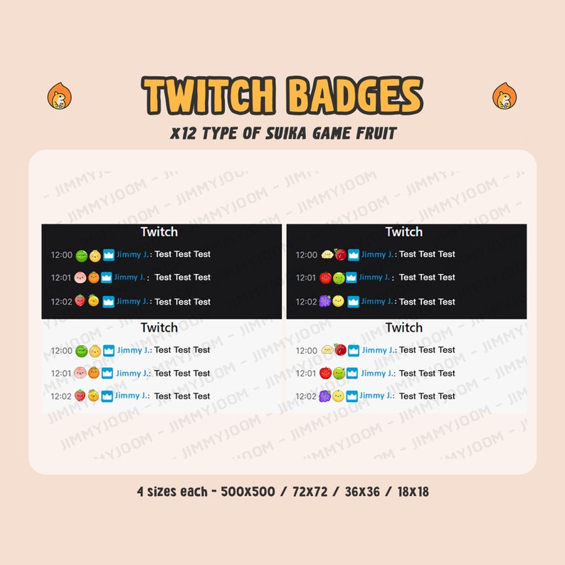 12x Cute Fruit Suika Game Badges / Apple Orange Watermelon / Sub Badges ...
