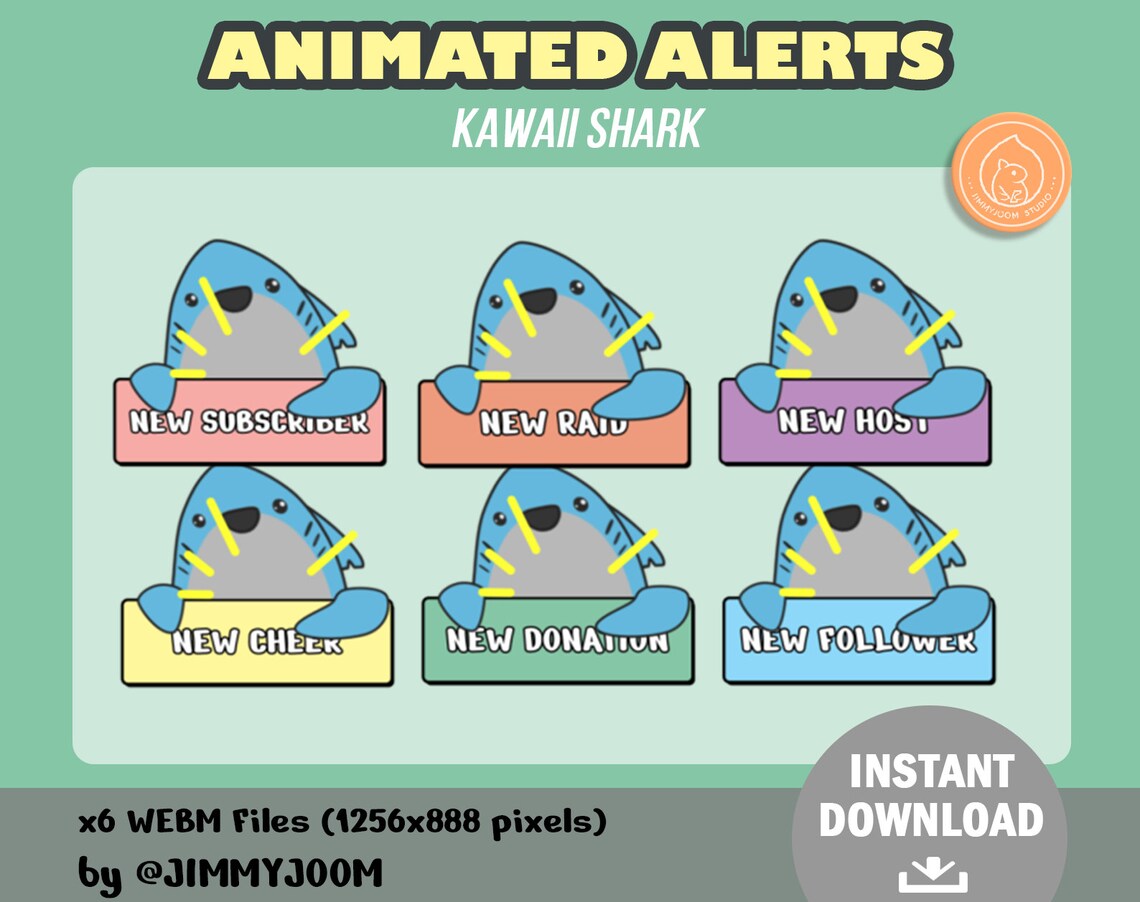 ANIMATED Twitch Stream Alerts / Cute Kawaii Shark / Pastel Alert / New ...
