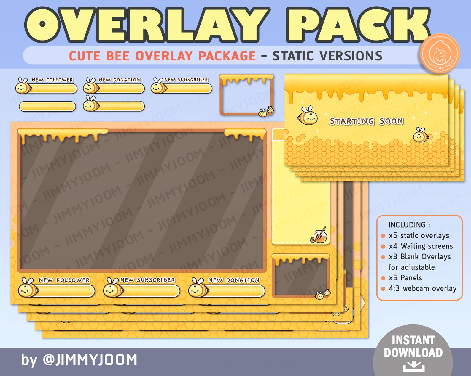 Cute Kawaii Bee Overlay Pack / Yellow Honey Bee Webcam Overlay ...