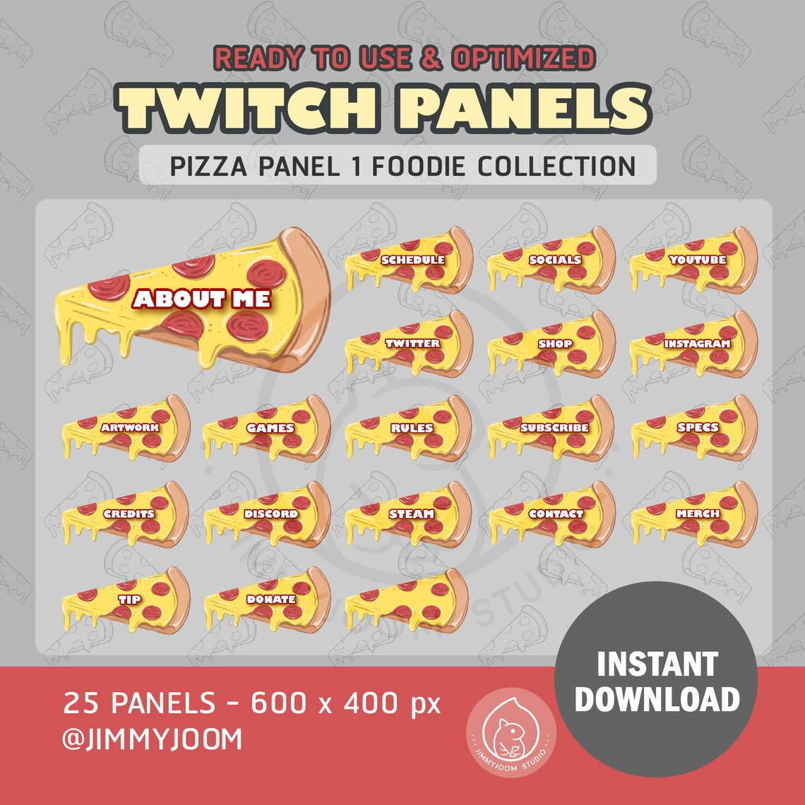 X25 Cute Pizza Streaming Twitch Panels Kawaii Foodie - Etsy