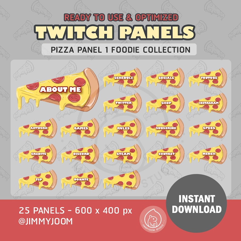 X25 Cute Pizza Streaming Twitch Panels Kawaii Foodie - Etsy