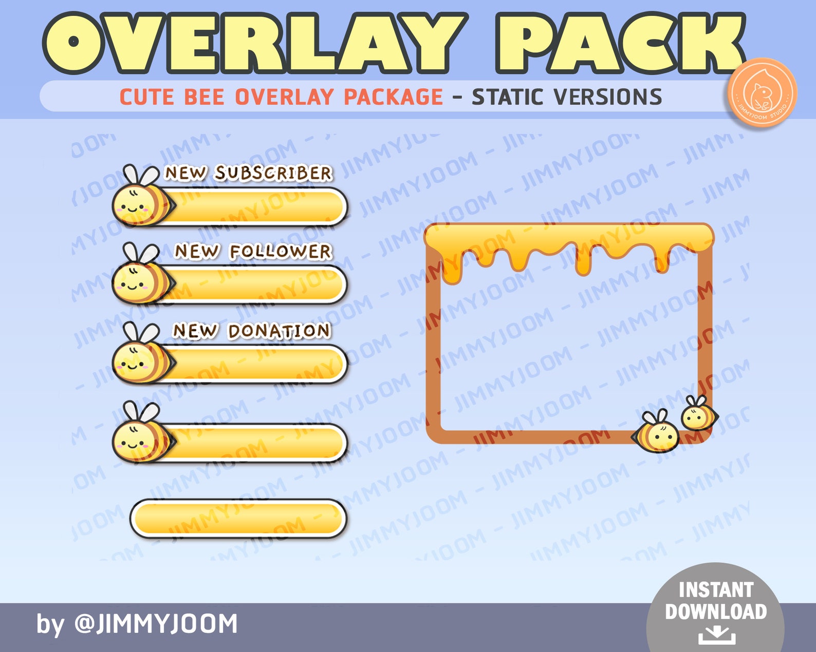 Cute Kawaii Bee Overlay Pack / Yellow Honey Bee Webcam Overlay ...