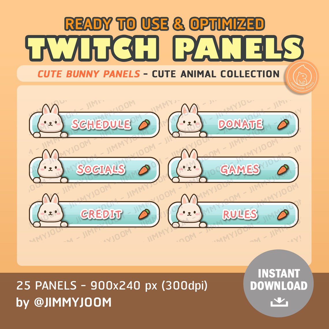 X25 Cute Bunny Rabbit Twitch Streamer Panels Kawaii Bunny - Etsy