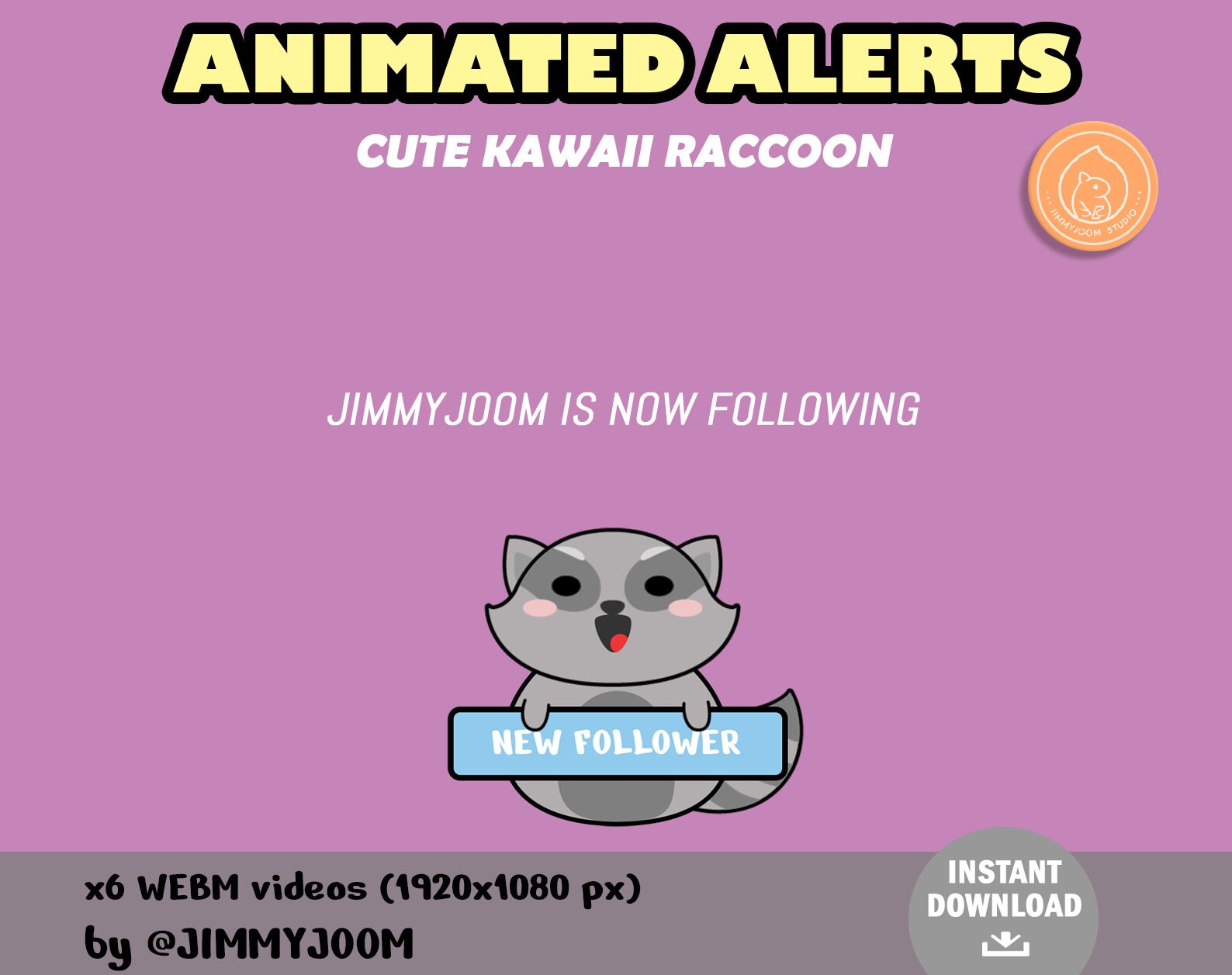 ANIMATED Raccoon Twitch Stream Alerts / Cute Kawaii Raccoon/ | Etsy