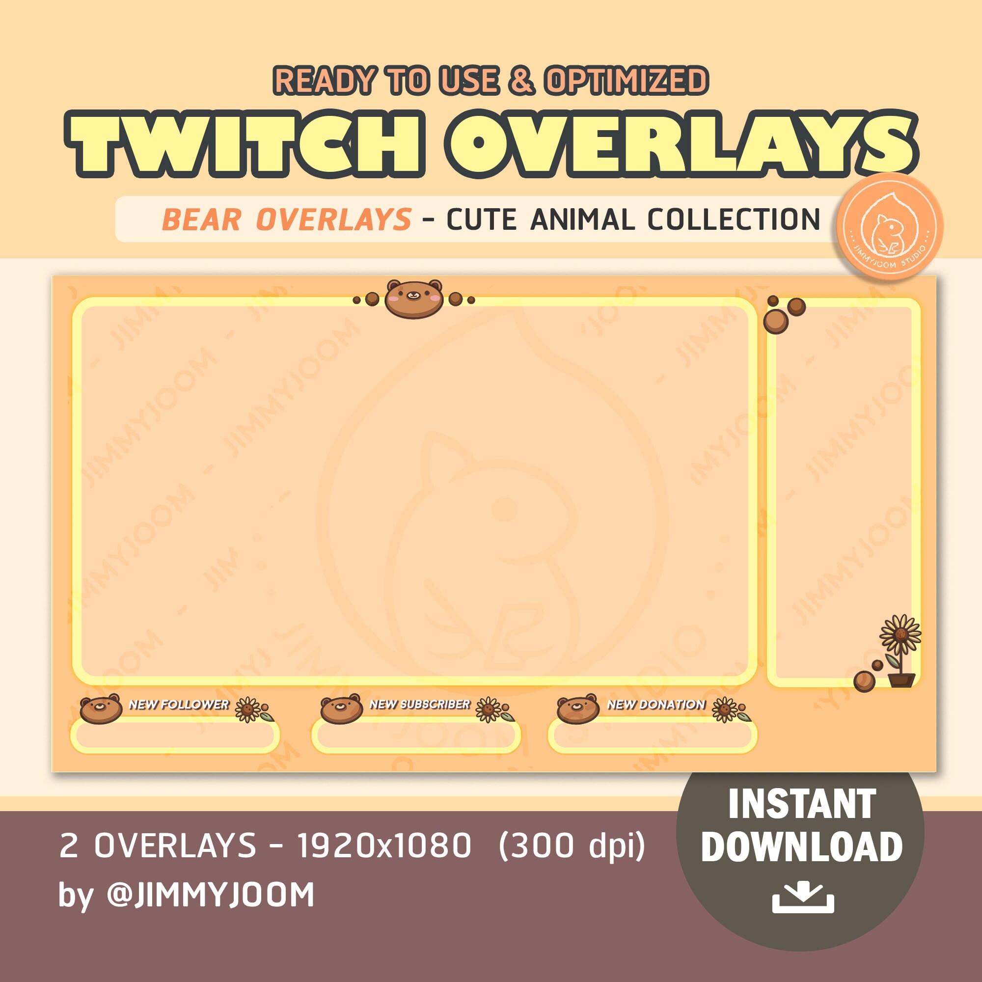 Cute Brown Bear Twitch Overlay Pack | Twitch Overlays | Webcam Overlay ...