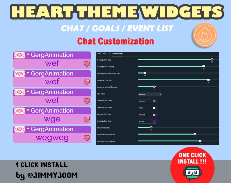 Custom Heart Theme Chat Goal Event List Widgets for Twitch / Streamlabs ...