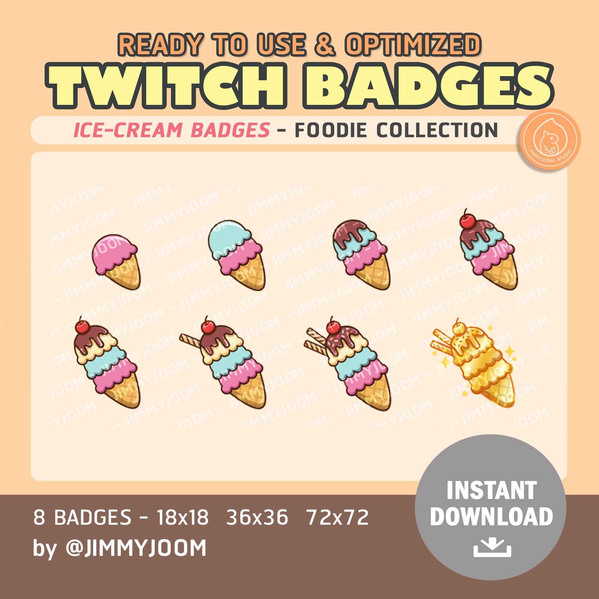 8x Insignias de helado de Twitch / Objetivos de sub insignias / Cono de ...