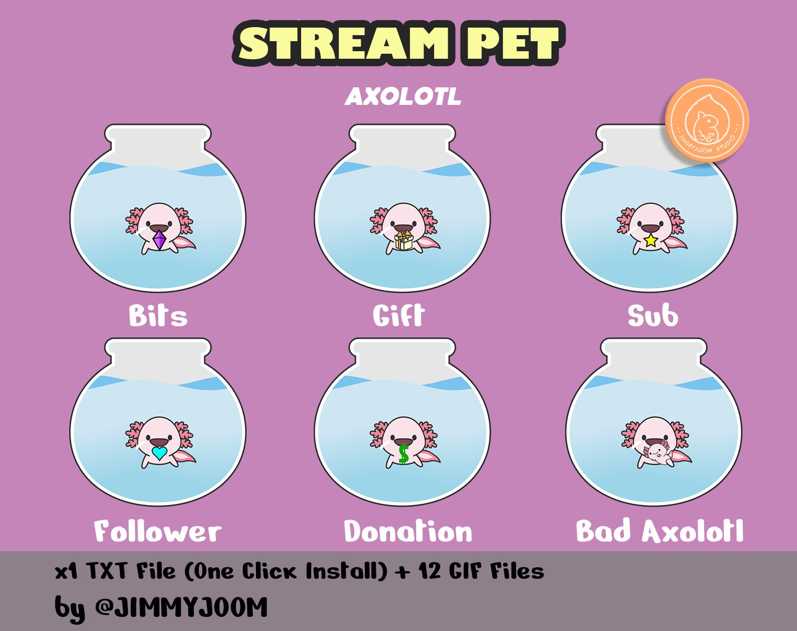 Animated Axolotl Stream Pet Custom Widget / STREAMELEMENTS Interactive ...