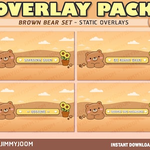 Cute Kawaii Brown Bear Overlay Pack / Webcam Overlay / Waiting Screens ...