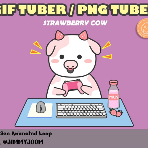 Cute Strawberry Cow Animated Giftuber Pngtuber Vtuber for - Etsy