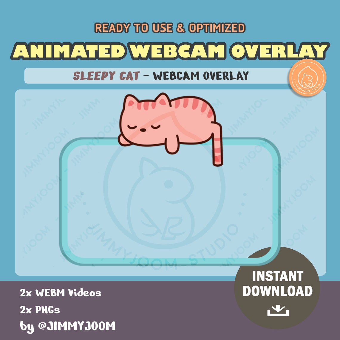 Cute Sleepy Cat Animated Webcam Overlay Cat Twitch Overlay Kawaii ...
