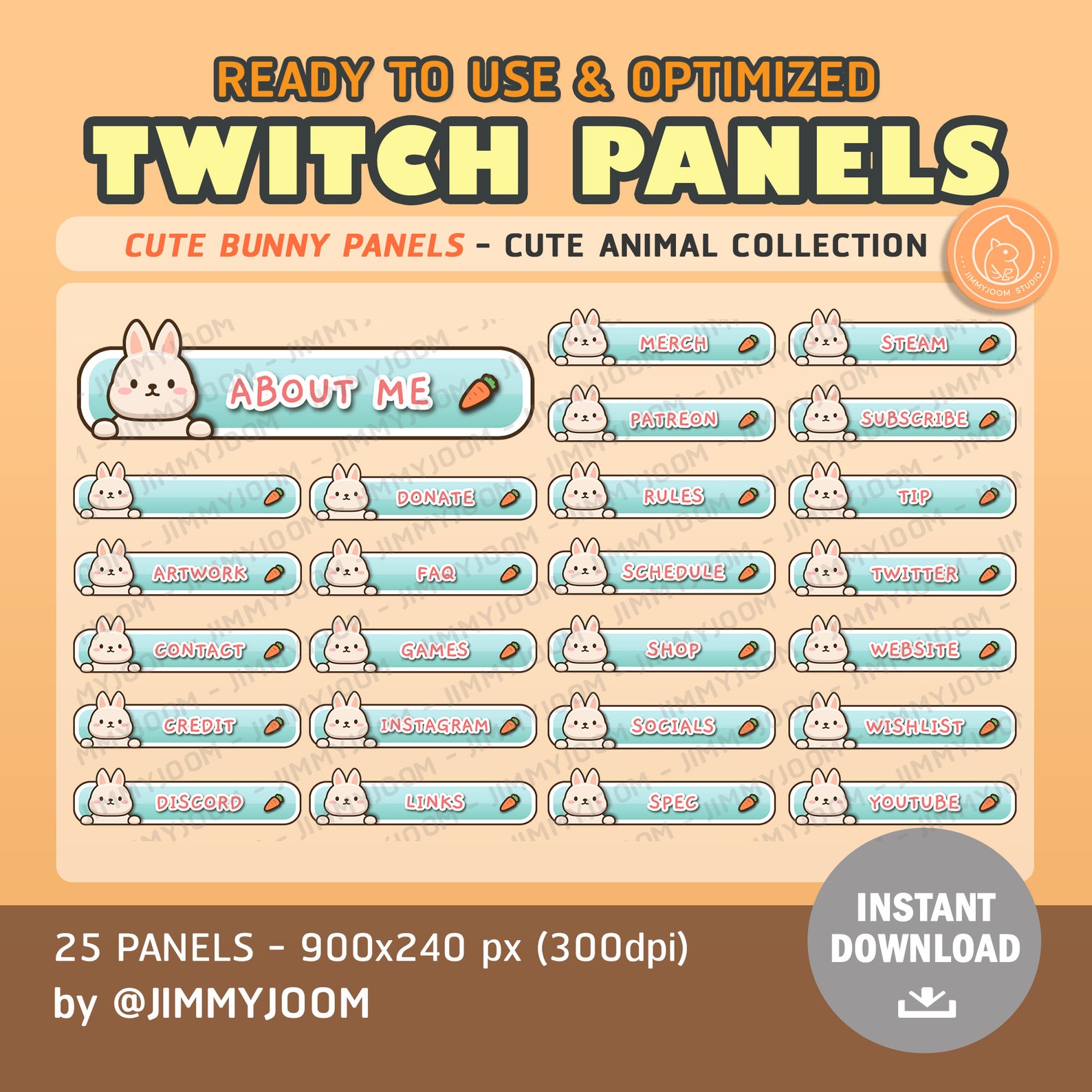X25 Cute Bunny Rabbit Twitch Streamer Panels Kawaii Bunny - Etsy