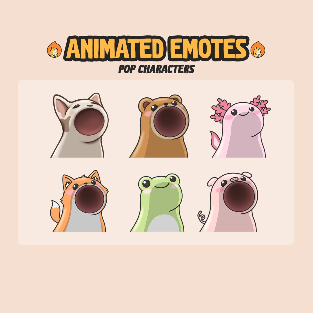 Pop Cat Animated Emote Pack Cute - Pop Frog - Pop Fox - Pop Pig - Pop ...