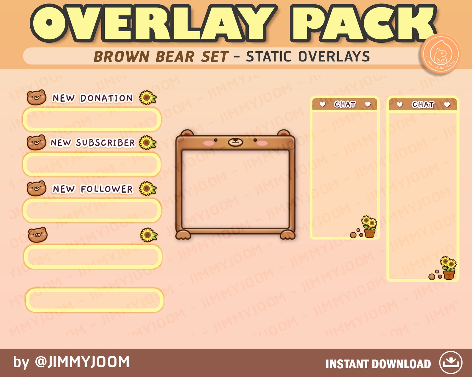 Cute Kawaii Brown Bear Overlay Pack / Webcam Overlay / Waiting Screens ...
