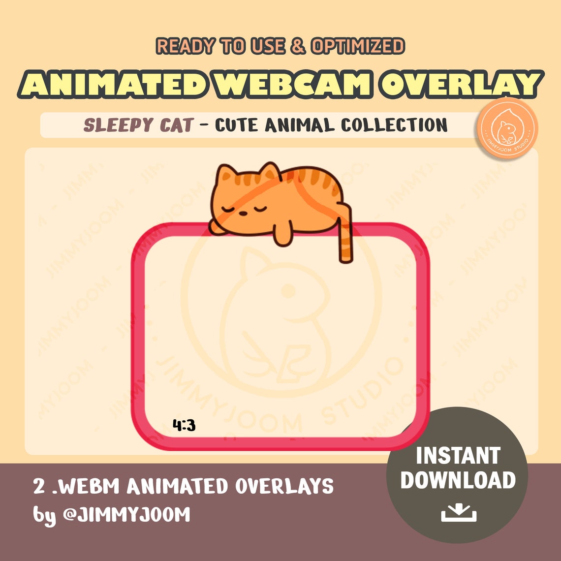 Cute Sleepy Cat Animated Webcam Overlay Cat Twitch Overlay Kawaii ...