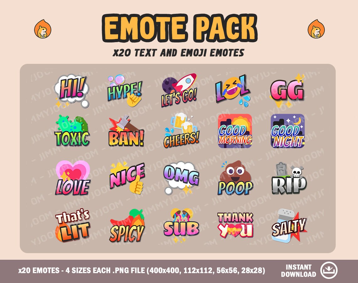 Text Emote Pack With Emojis / Emoji Emotes / Twitch Emote Pack ...