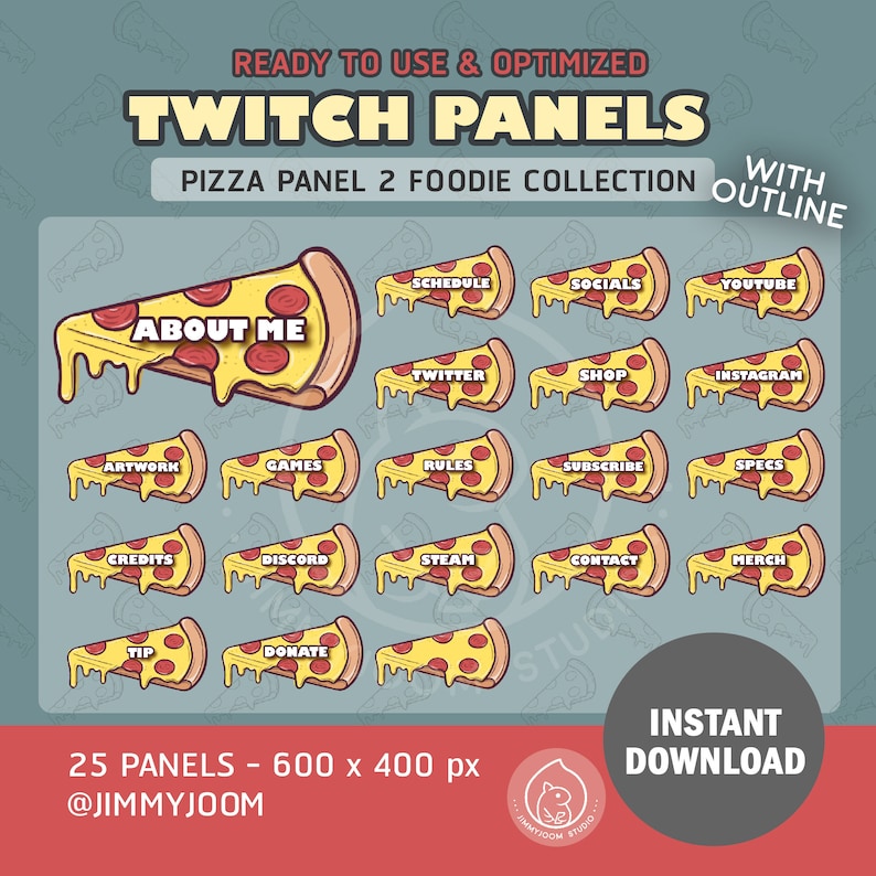 X25 Cute Pizza Streaming Twitch Panels W/ Outline Kawaii | Etsy
