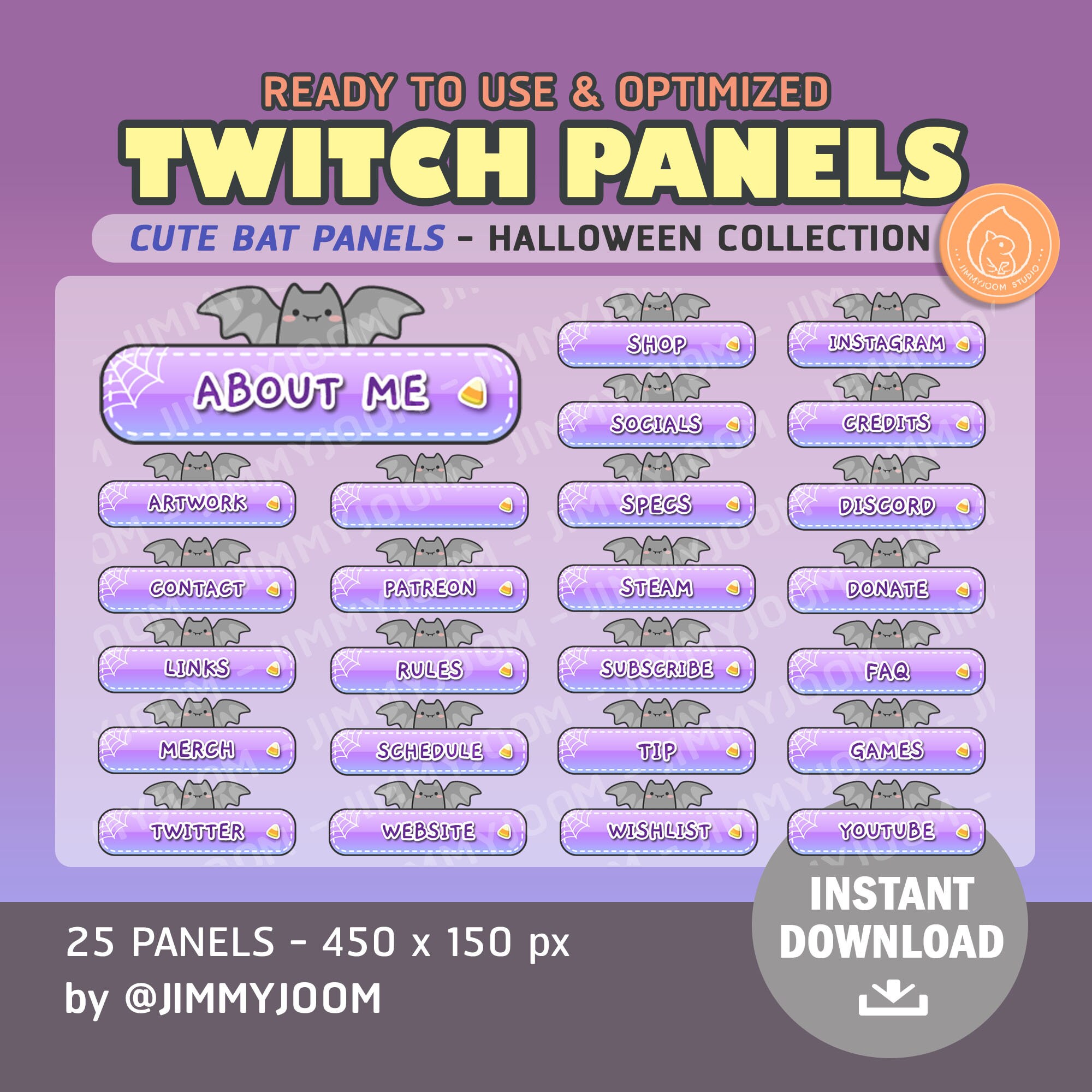 X25 Cute Bat Halloween Twitch Streamer Panels Kawaii | Etsy