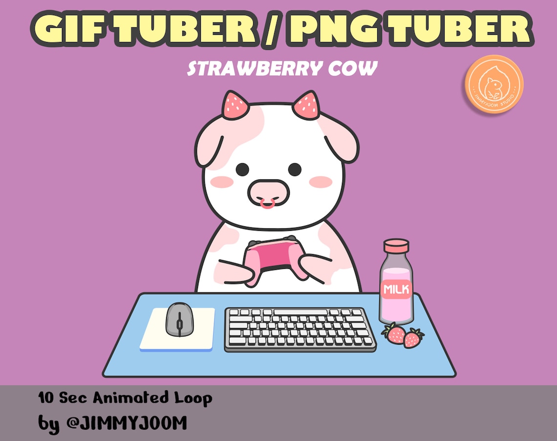 Cute Strawberry Cow Animated Giftuber Pngtuber Vtuber for - Etsy