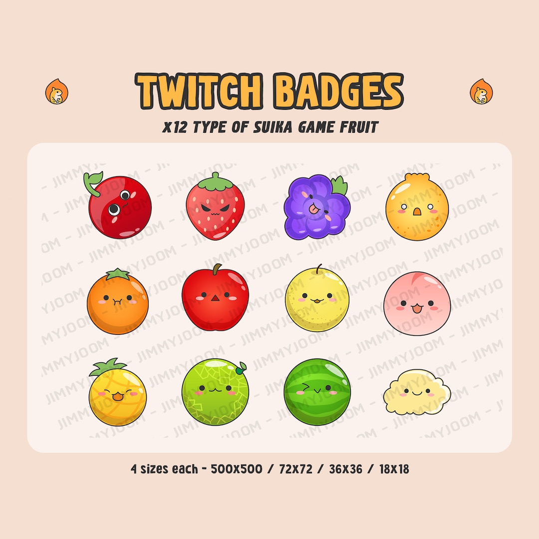 12x Cute Fruit Suika Game Badges / Apple Orange Watermelon / Sub Badges ...