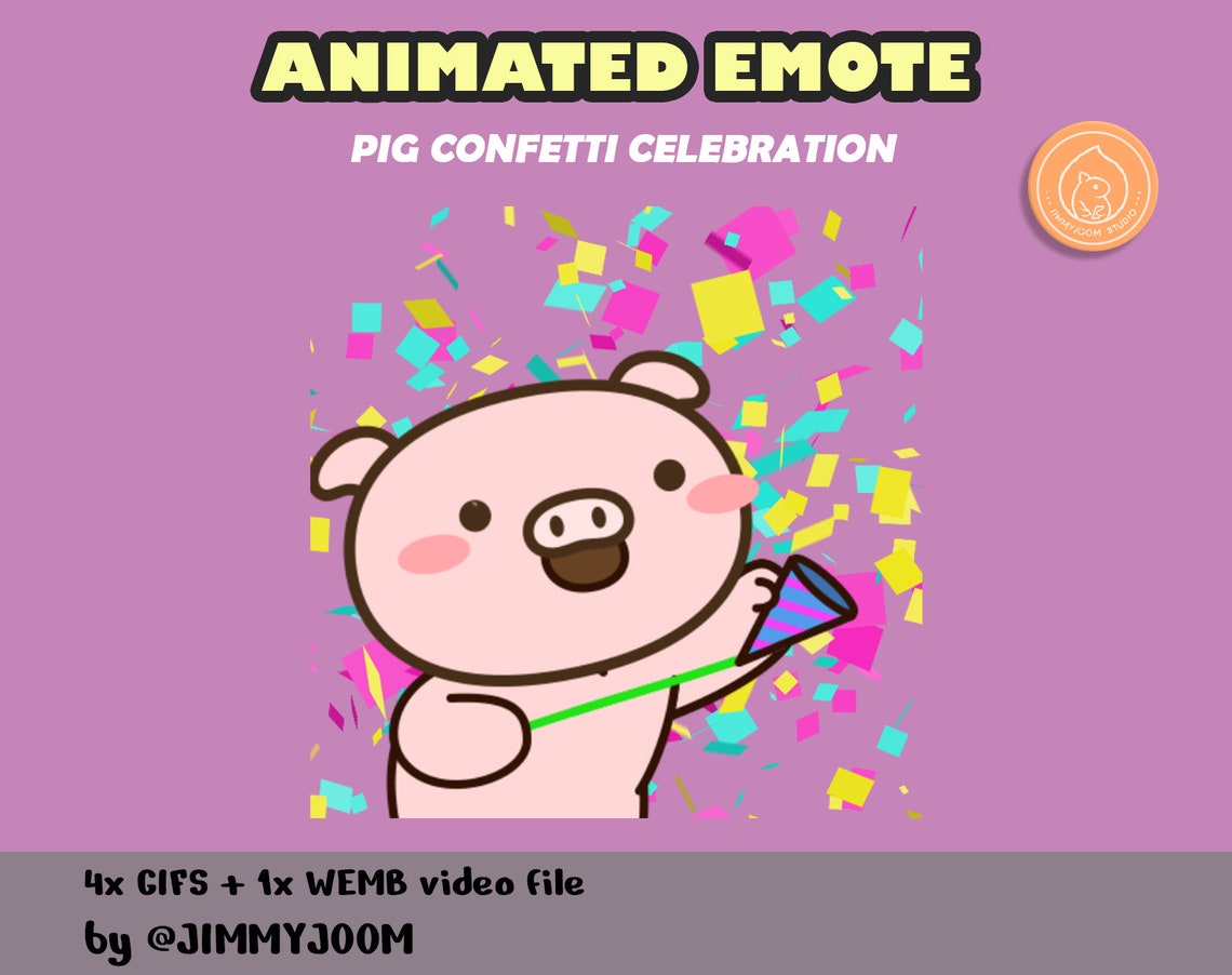 ANIMATED Cute Pig Confetti Twitch Emote Discord Emote / Dancing Emote ...