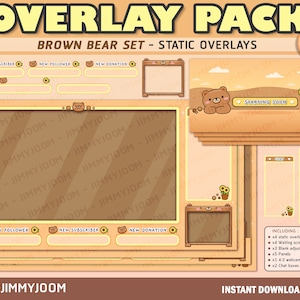 Cute Kawaii Brown Bear Overlay Pack / Webcam Overlay / Waiting Screens ...