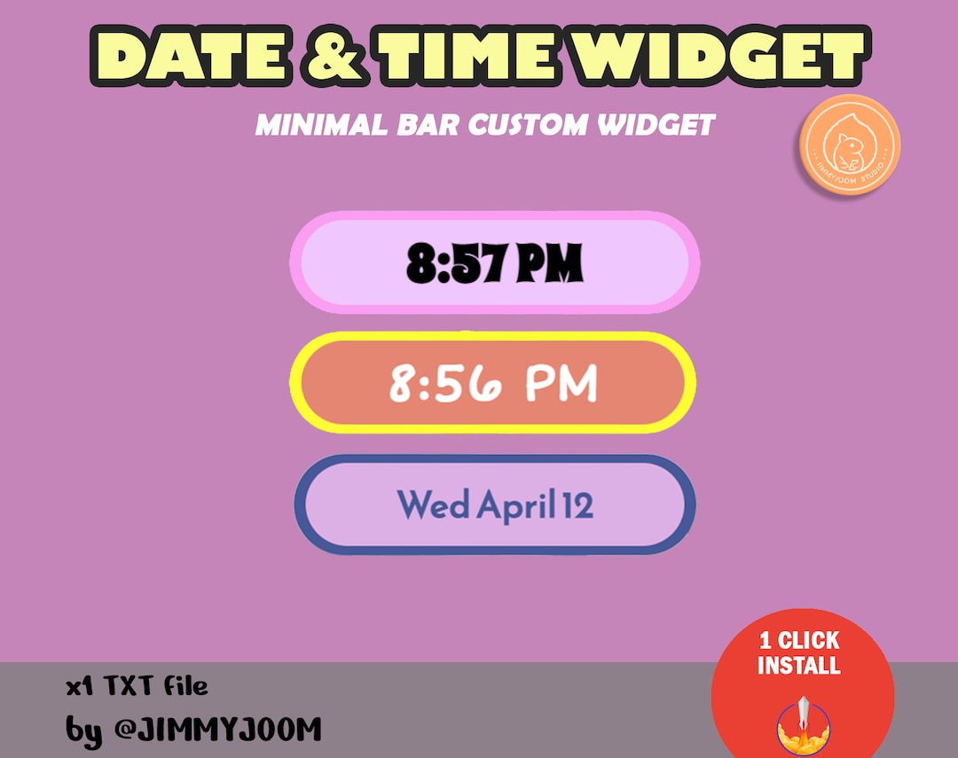 Date and Time Widget for Twitch Streaming / Custom Widget / Customizable / Minimal Style Custom ...