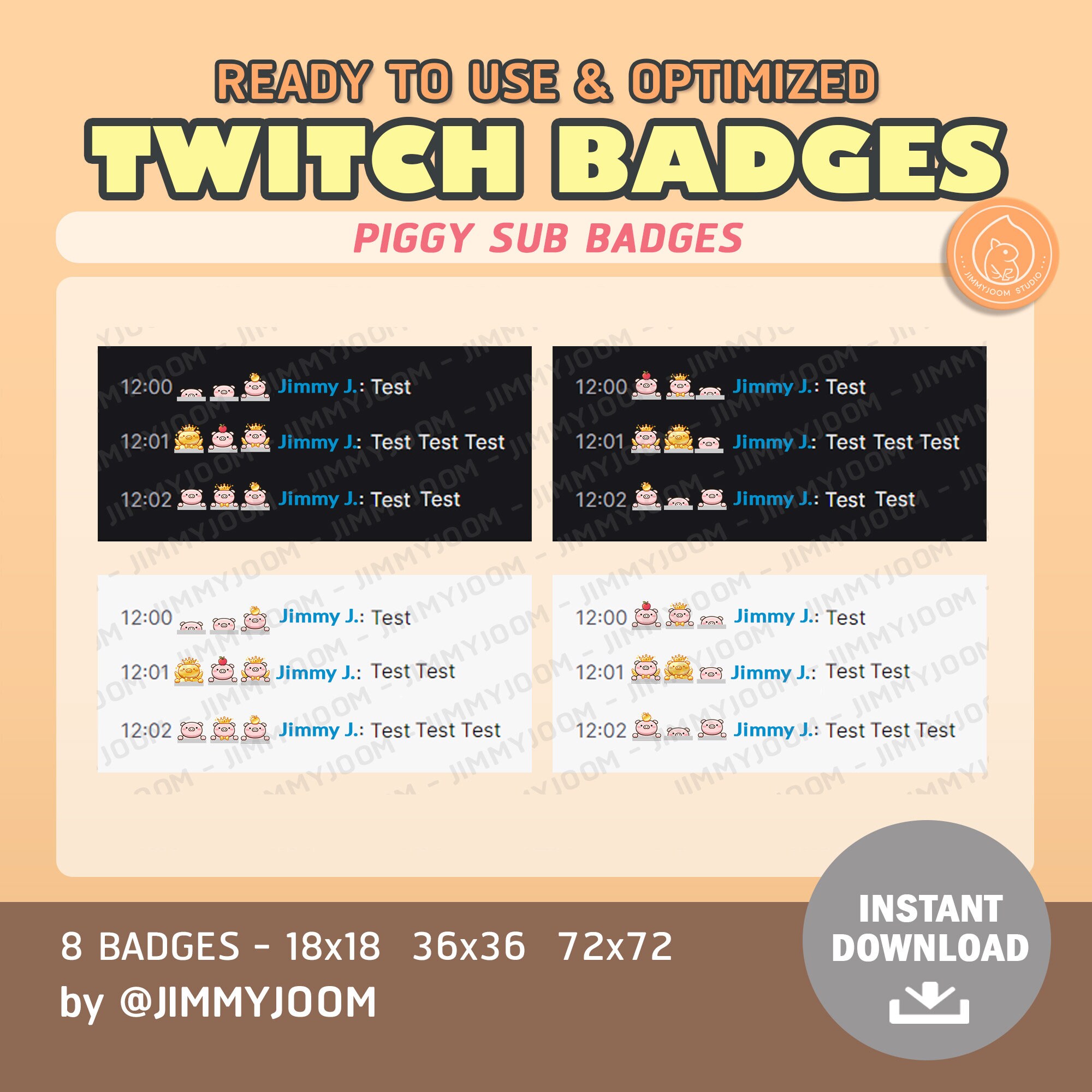 8x Twitch Pig Badges / Sub Badges Goals / Cute Piggy / Cute Stream ...