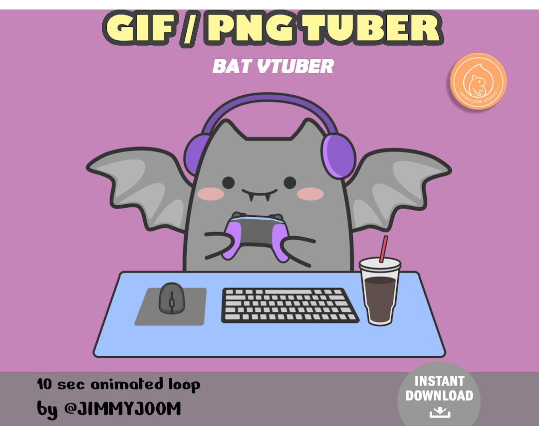 Cute Bat Animated Giftuber Pngtuber Vtuber for Twitch Streaming / Gray ...