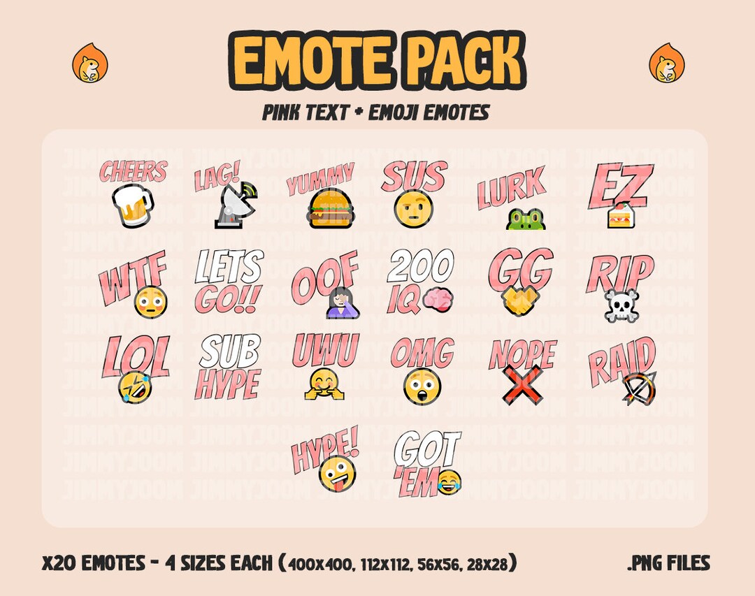 Pink Text Emote Pack With Emojis / Emoji Emotes / Twitch Emote Pack ...