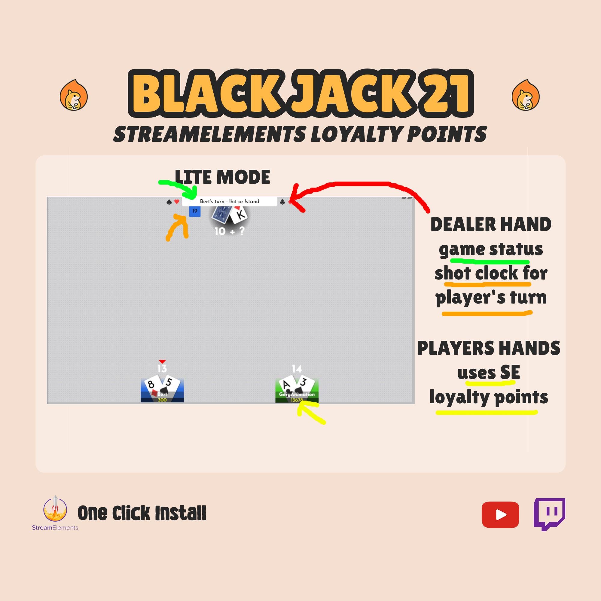 Black Jack Twitch Stream Widget: Streamelements Chat Game Overlay - Etsy