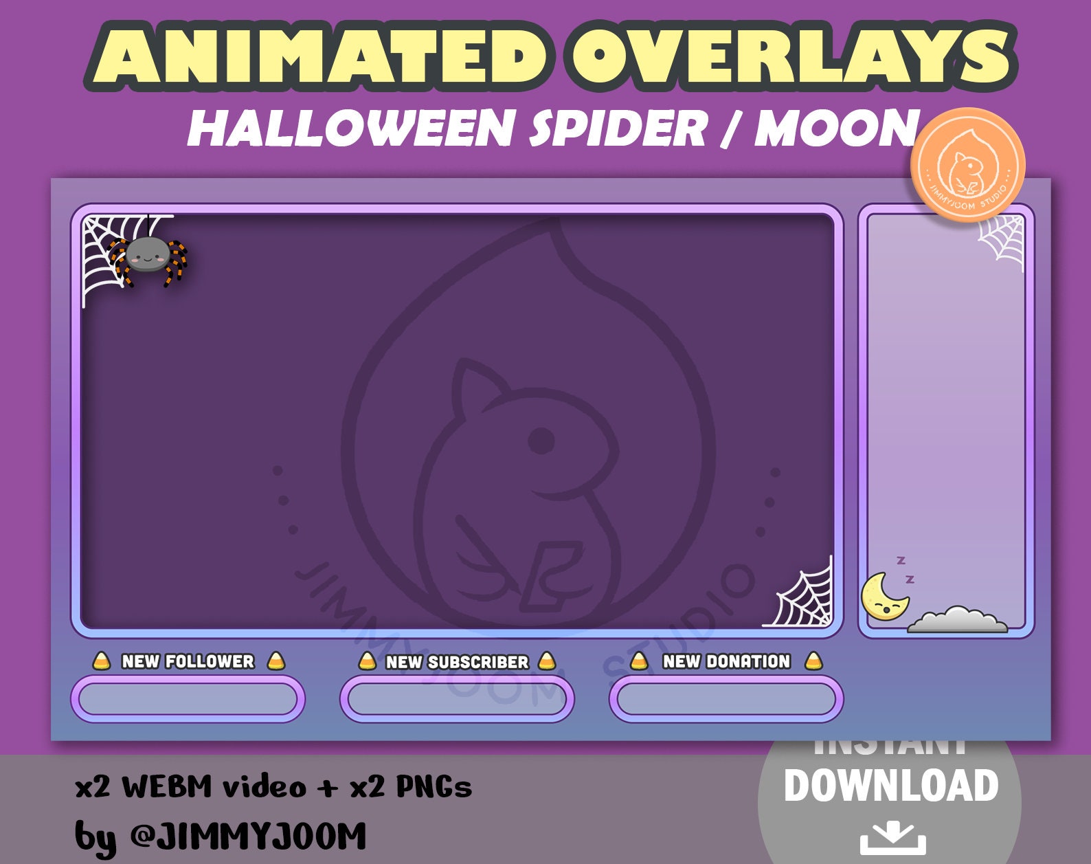 Animated Halloween Twitch Overlay / Spider Moon Overlays / Cute Kawaii ...
