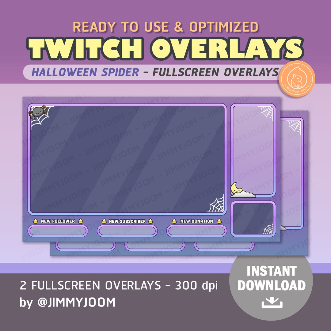 Halloween Twitch Overlay / Spider Moon Overlays / Cute Kawaii Halloween ...